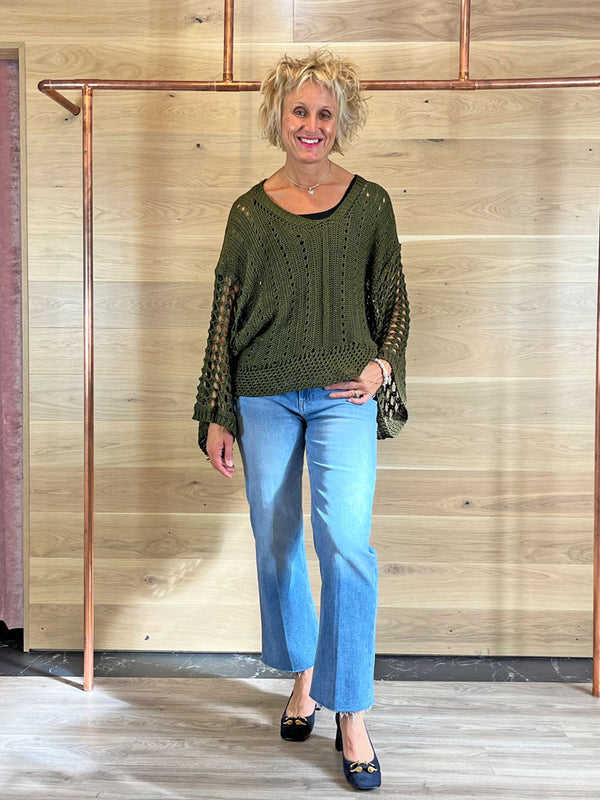 ACL Wide Sleeve Crochet Jumper Khaki - Renee’s