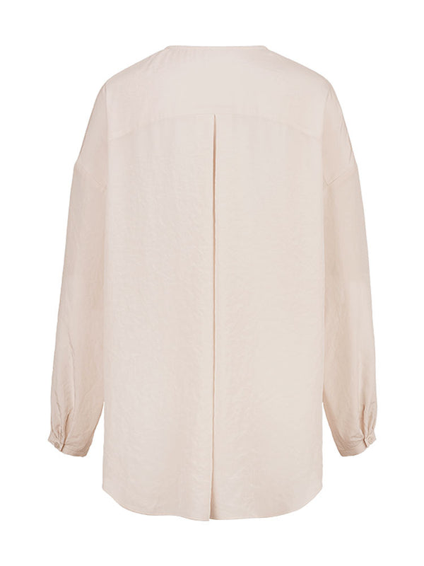 Riani Collarless Blouse with Crinkle Effect Peach Dust - Renee’s